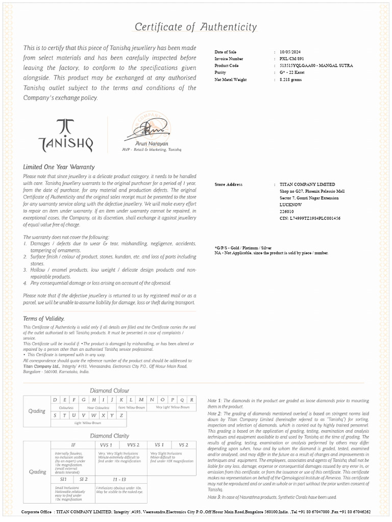 Mangal Sutra Purchase Details | PDF