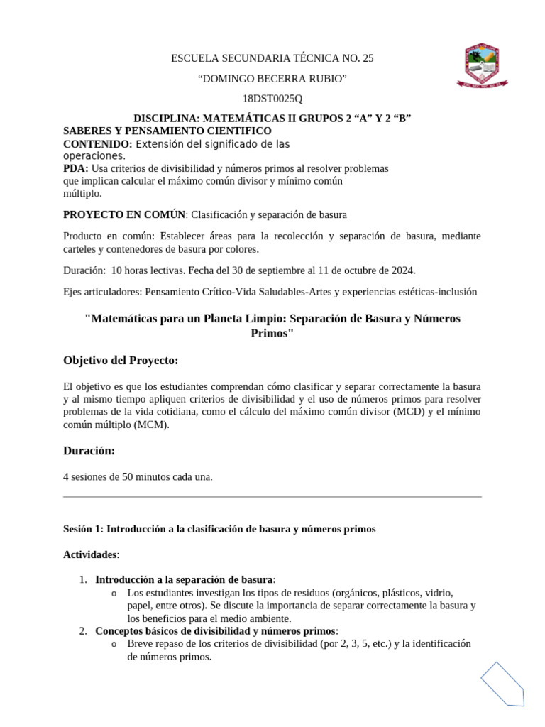 Proyecto 2ndo Grado-20242025-0ctubre | PDF | Residuos | Reciclaje