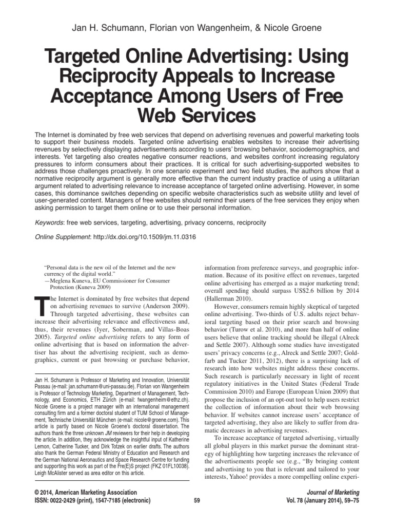 Targeted Online Advertising Using Reciprocity Appeals To Increase ...