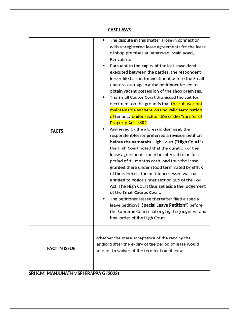 CASE LAWS | PDF | Lease | Lawsuit