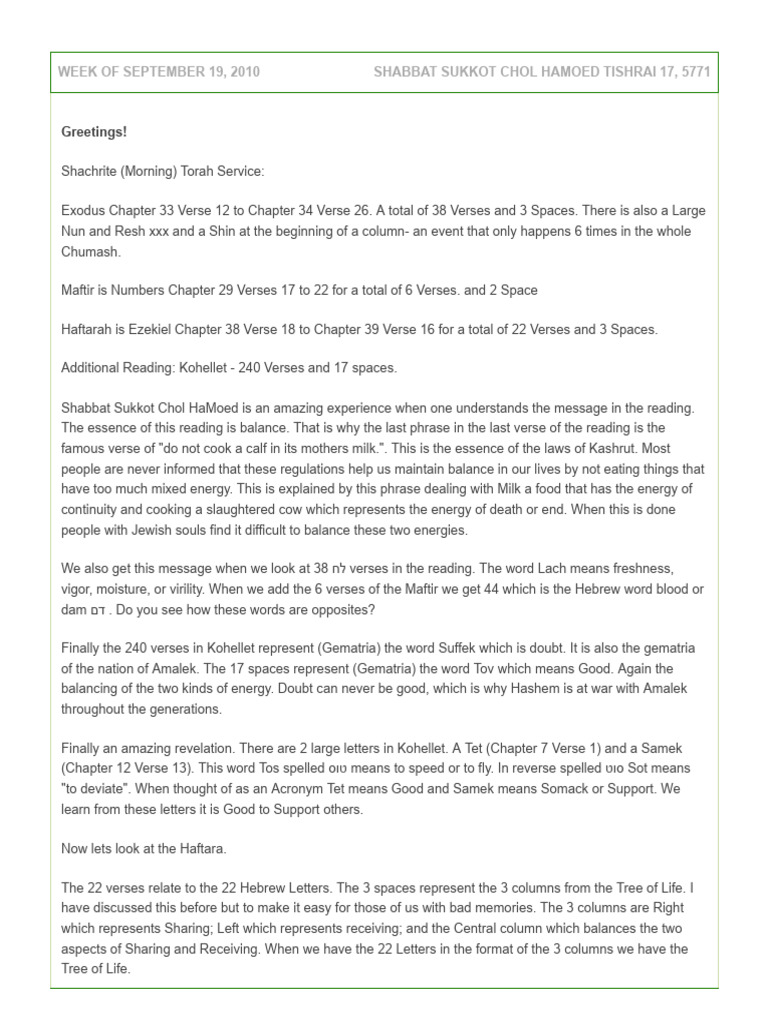 Newsletter Shabbat Sukkot 5771 | PDF | Sukkot | Jewish Life Cycle