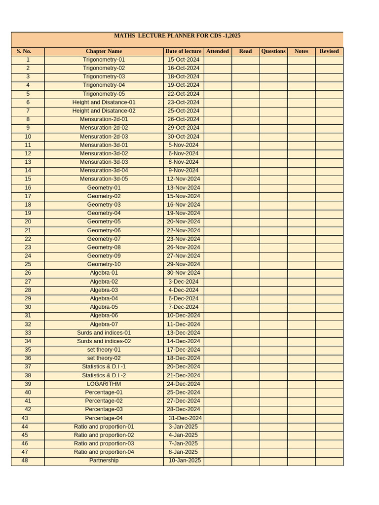 Lecture Planner _ Maths __ PDF Only | PDF Lecture Planner _ Maths __ PDF Only | PDF