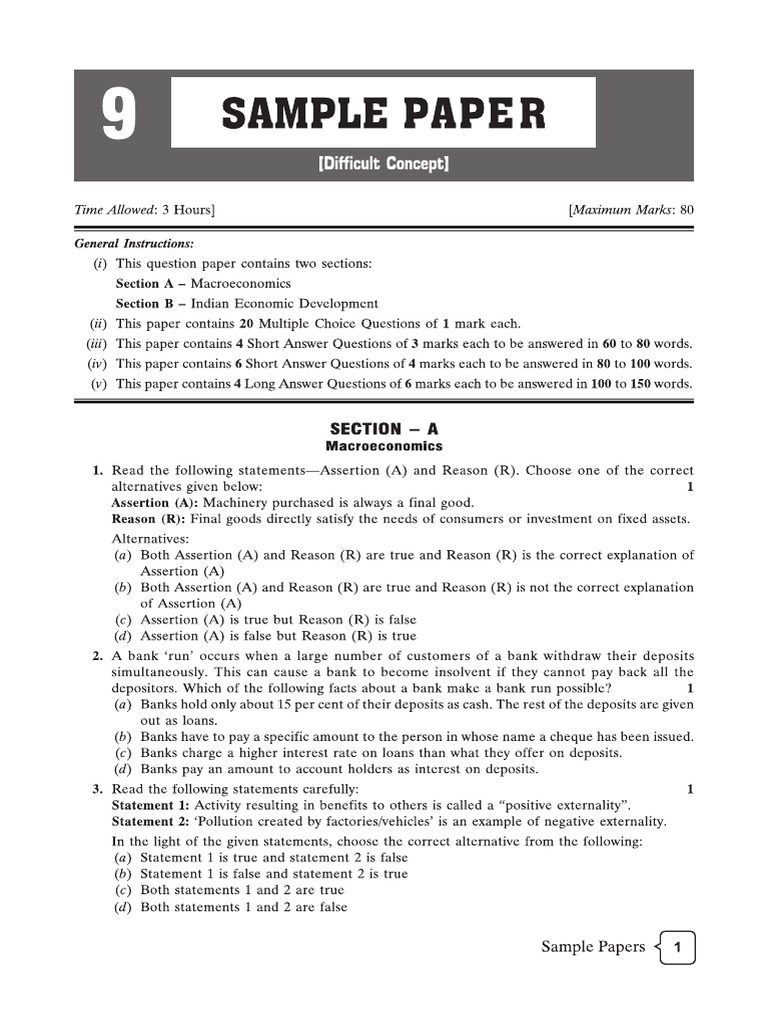 Cbse Cl12 Ead Economics Difficult Paper 9 | PDF