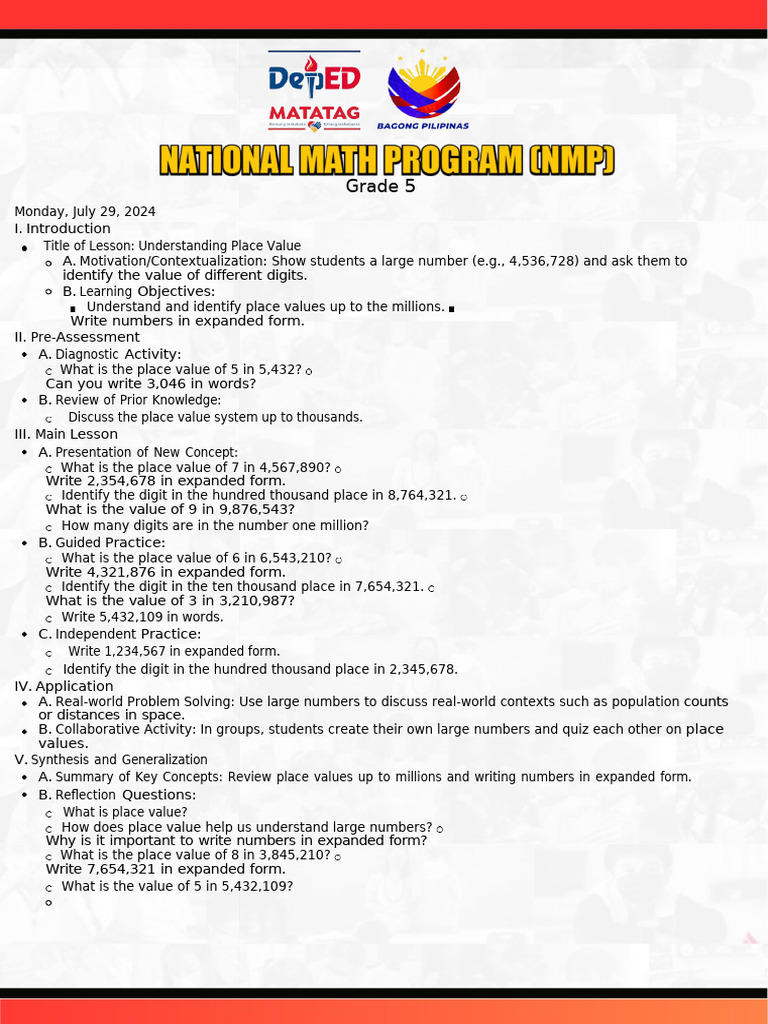 Grade 5 NMP | PDF | Multiplication | Elementary Mathematics