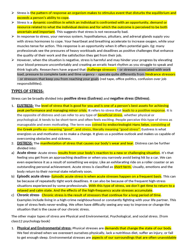 stress and types | PDF | Stress (Biology) | Psychology