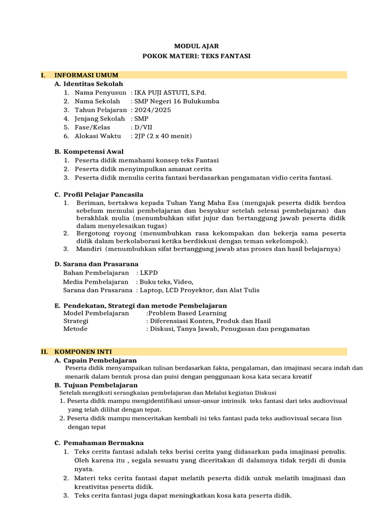 Modul Ajar Ika Fix | PDF | Karier & Perkembangan | Pengembangan Diri