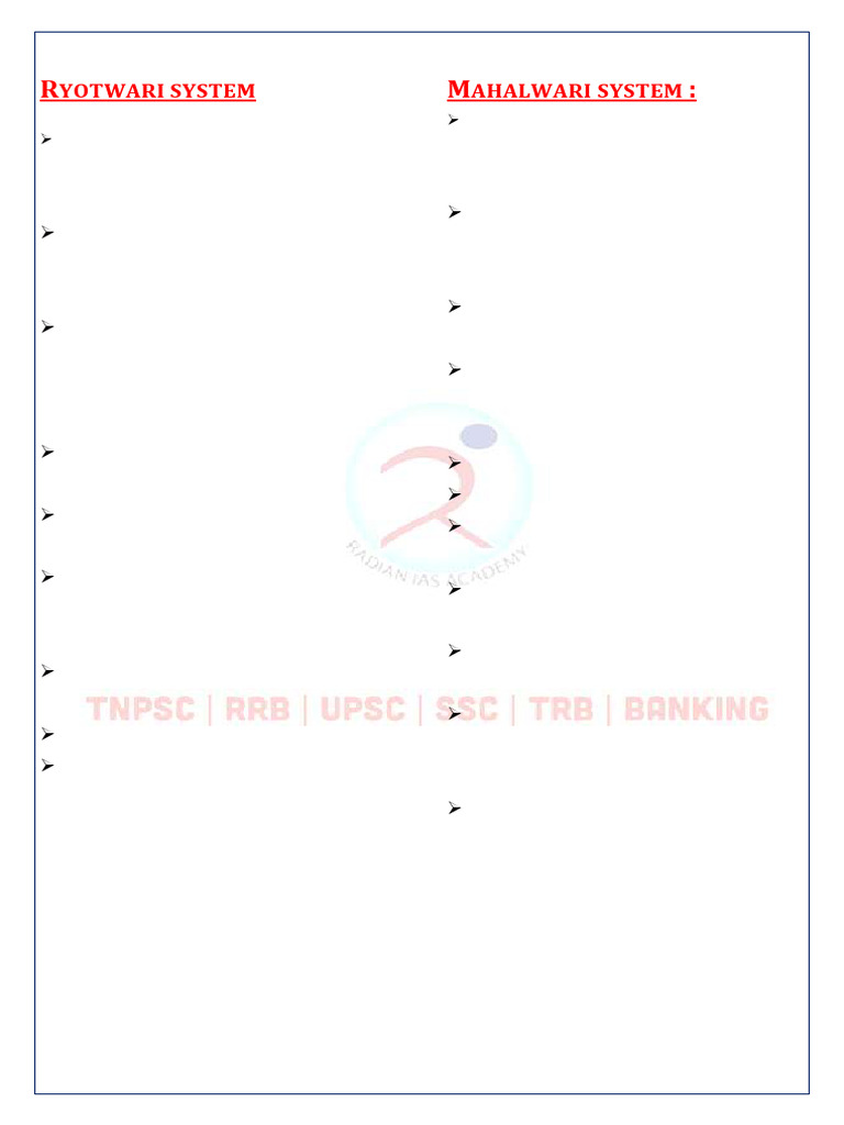 Ryotwari & Mahalwari Systems | PDF | Economies
