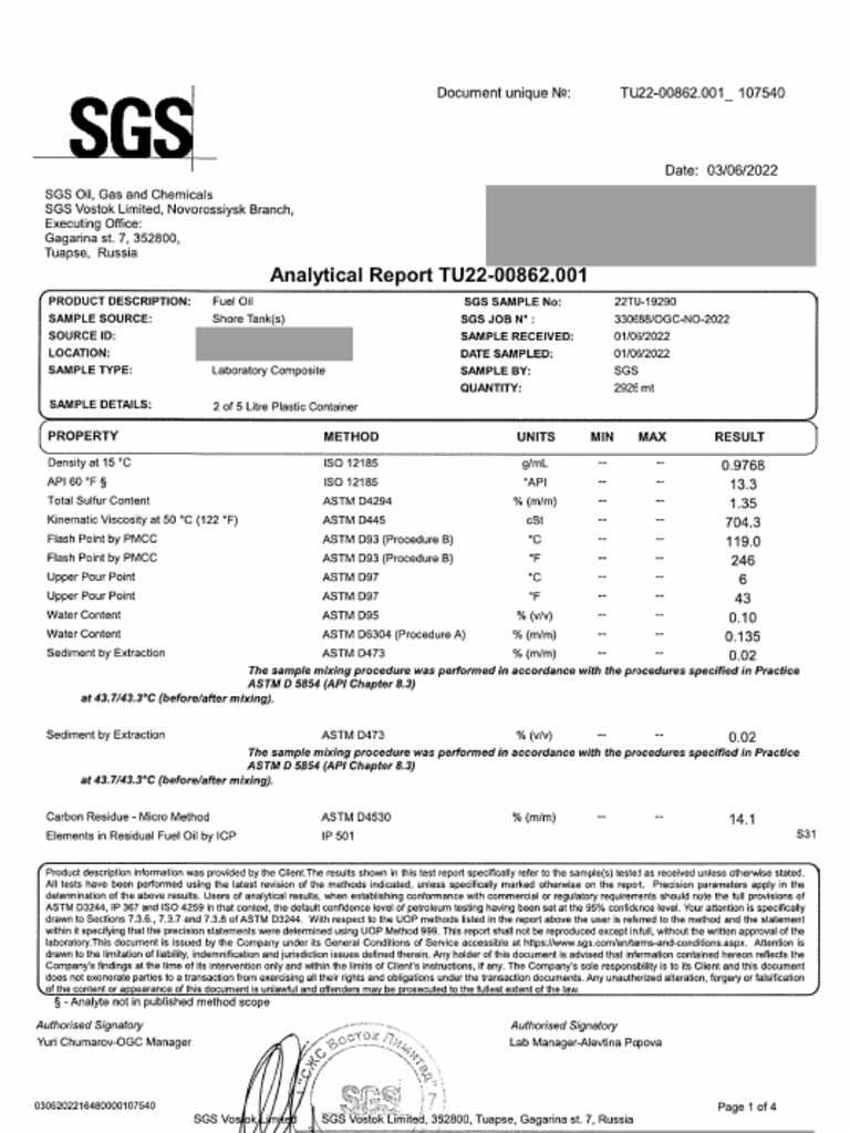 SGS Analytical Report - Fuel Oil | PDF