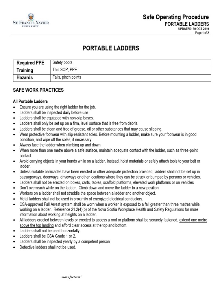 OHS-SOP ALL Ladders - Portable | PDF | Ladder | Personal Protective ...