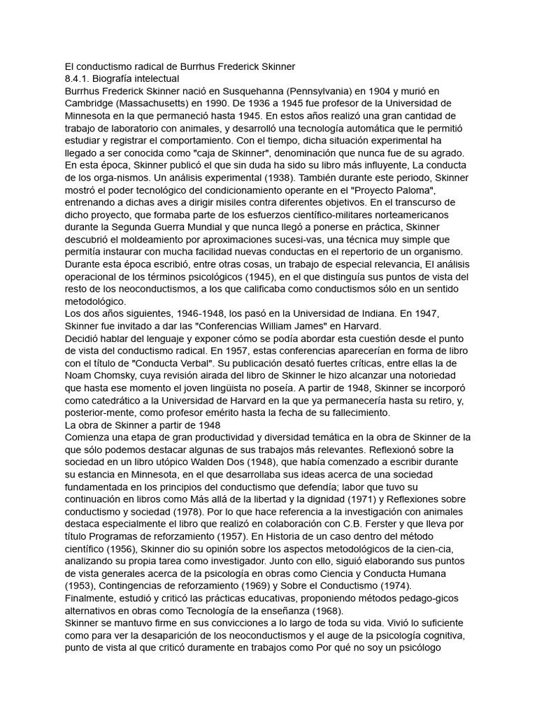 Conductismo Radical de Burrhus Frederick | PDF | Behaviorismo | Sicología