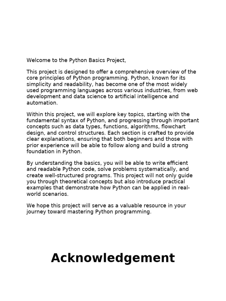 Welcome to the Python Basics Project | PDF | Algorithms | Python (Programming Language)