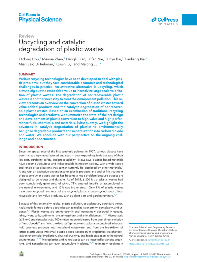Upcycling and Catalytic Degradation of Plastic Wastes | PDF | Alkene ...