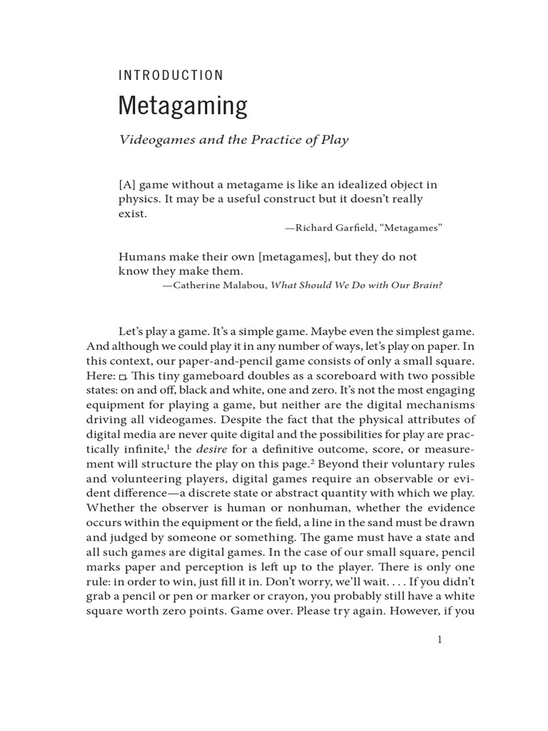 Metagaming Playing Competing Spectating Cheating T. - (Introduction. Metagaming Videogames and ...