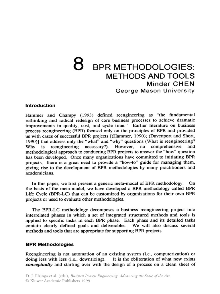 Chen1999 BPR Methodologies and Tools | PDF | Business Process | Methodology