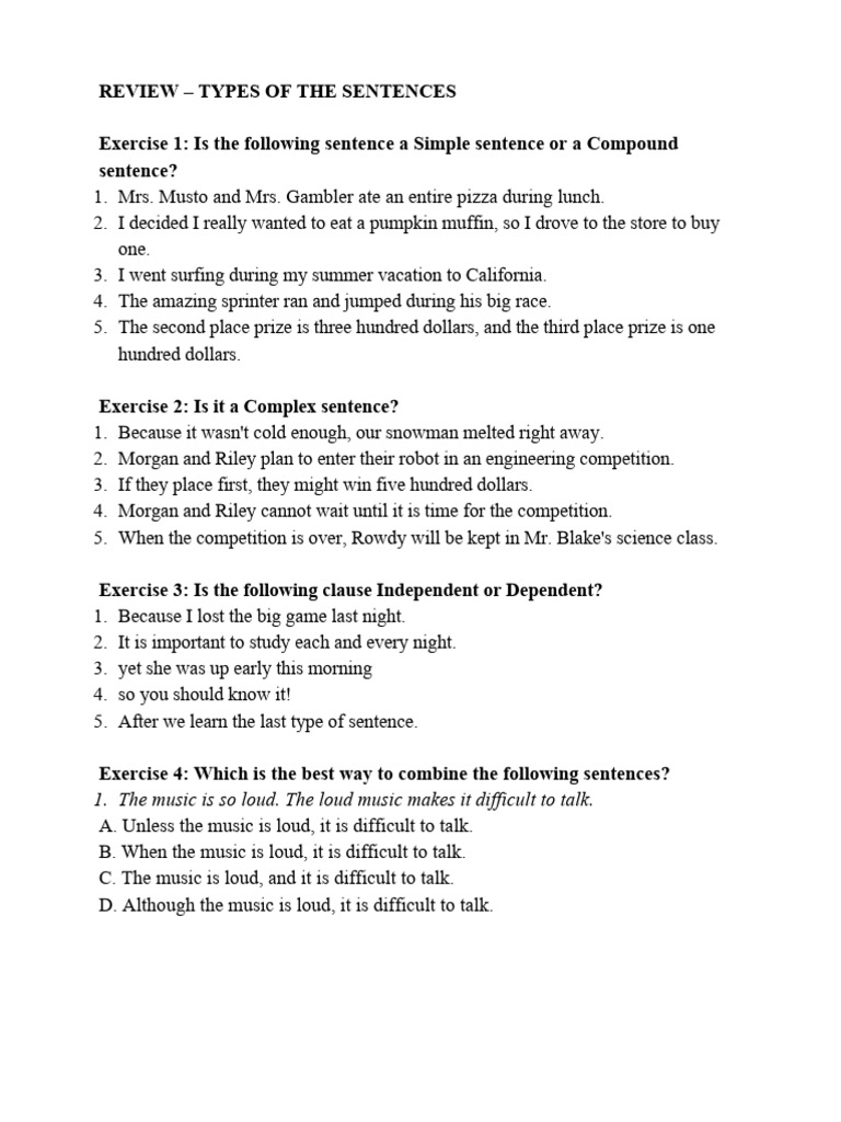 grammar review - sentence types | PDF