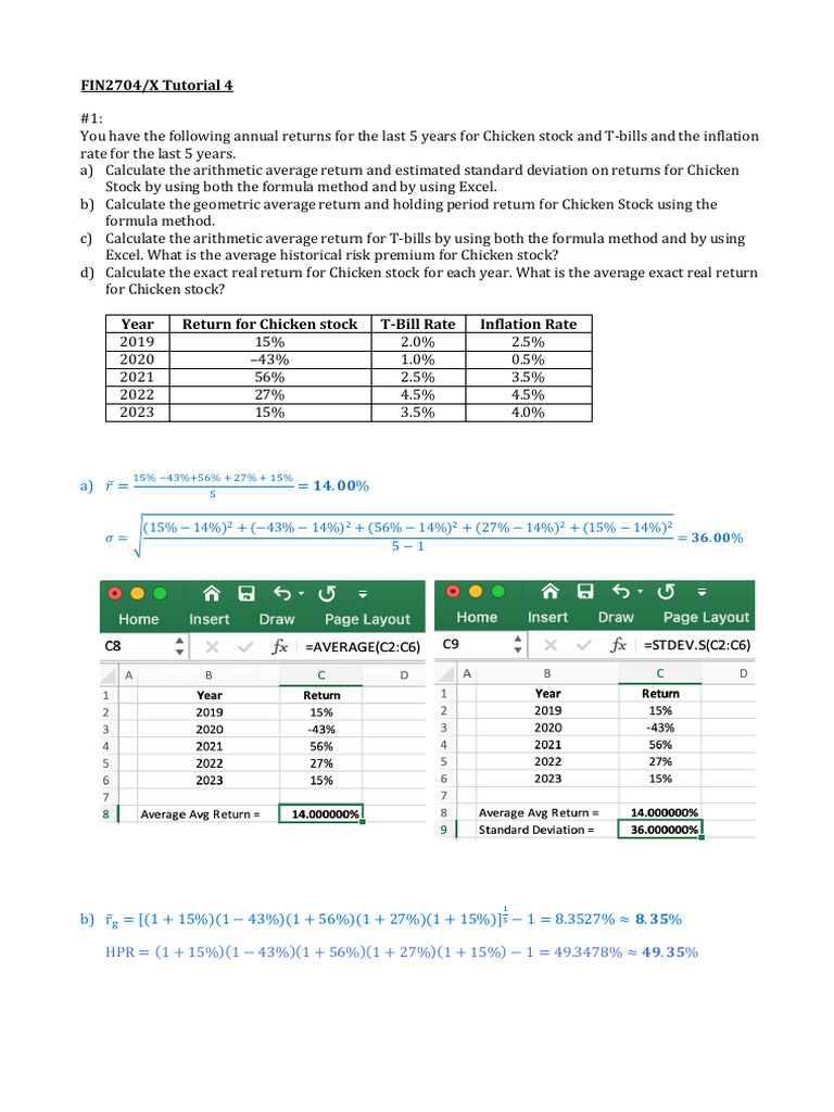 FIN2704 AY24-25 Sem1 Tutorial 4 Solutions | PDF | Coefficient Of Variation | Standard Deviation
