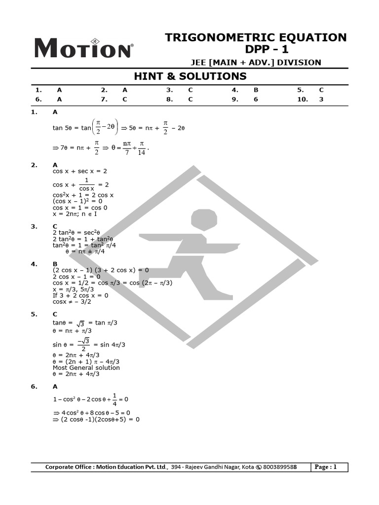 Trigo 2 DPP 1 To 6 Solutions | PDF | Trigonometric Functions | Functions And Mappings