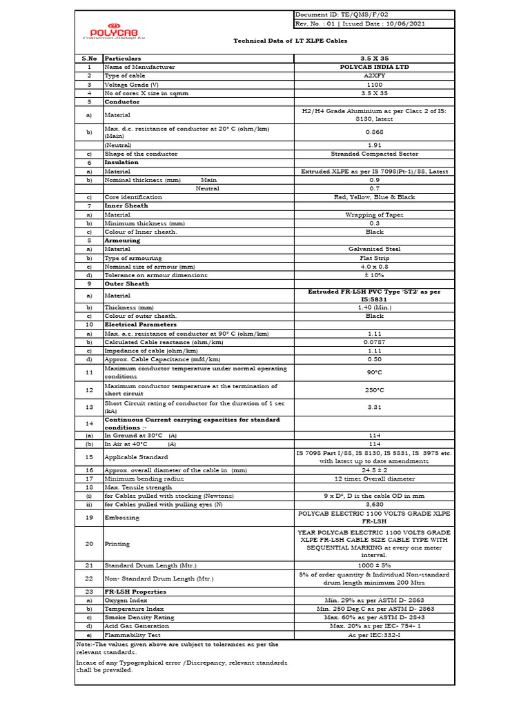 Al Arm FRLS | PDF | Electrical Resistance And Conductance | Electrical Conductor