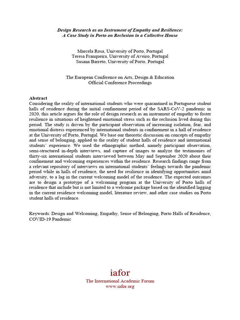 Design Research As An Instrument of Empathy and Resilience: A Case ...