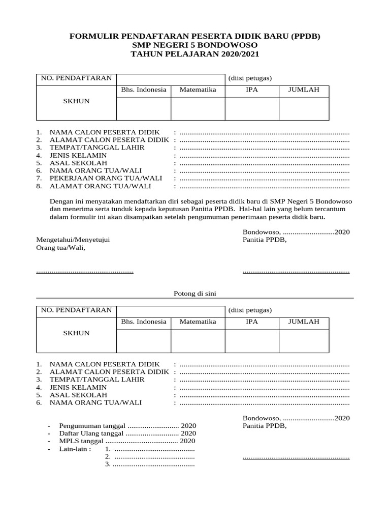 Formulir PPDB 2020 | PDF | Pengelolaan Keuangan & Uang