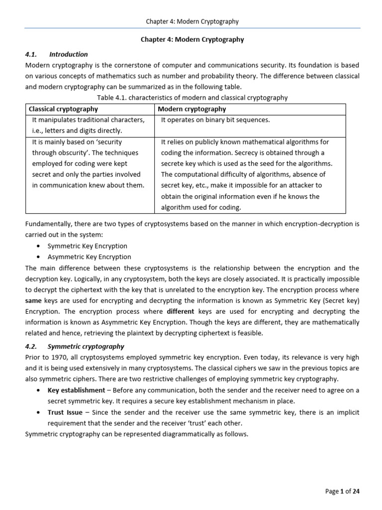 Chapter 4 Modern Cryptography | PDF | Cryptography | Key (Cryptography)