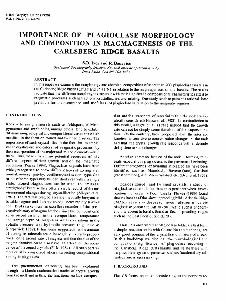 Iyer and Banerjee, 1998 J. of Indian Geophysical Union | PDF