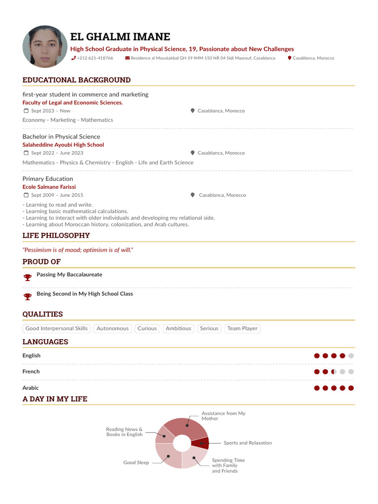 ElGHALMI_IMANE____CV-1 | PDF | Science