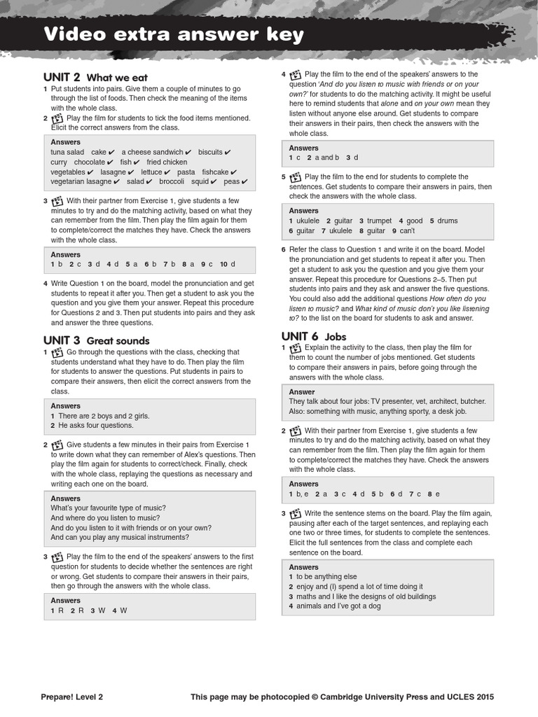 Prepare Level 2 Video Extra Keys and Notes | PDF