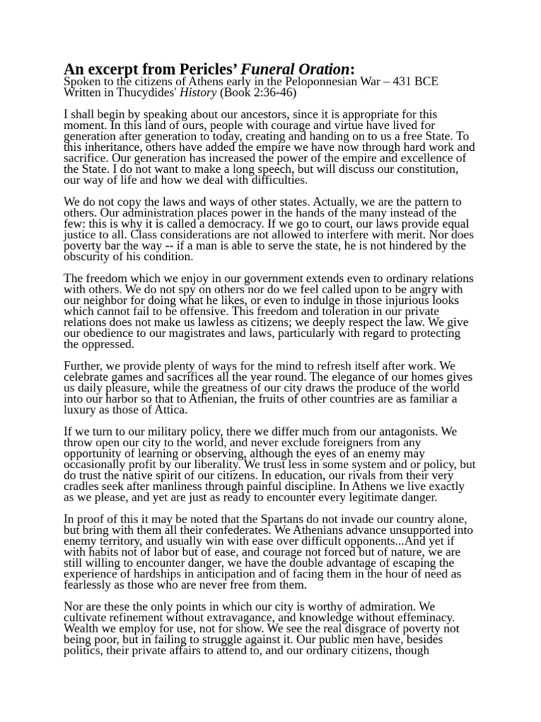 pericles funeral oration excerpt | PDF