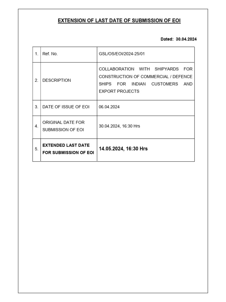 Extension of EOI 1 | PDF