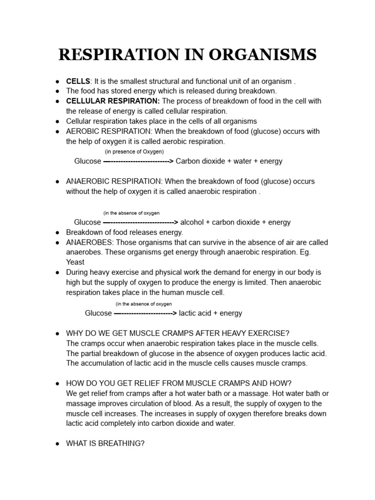 RESPIRATION IN ORGANISMS | PDF | Breathing | Cellular Respiration