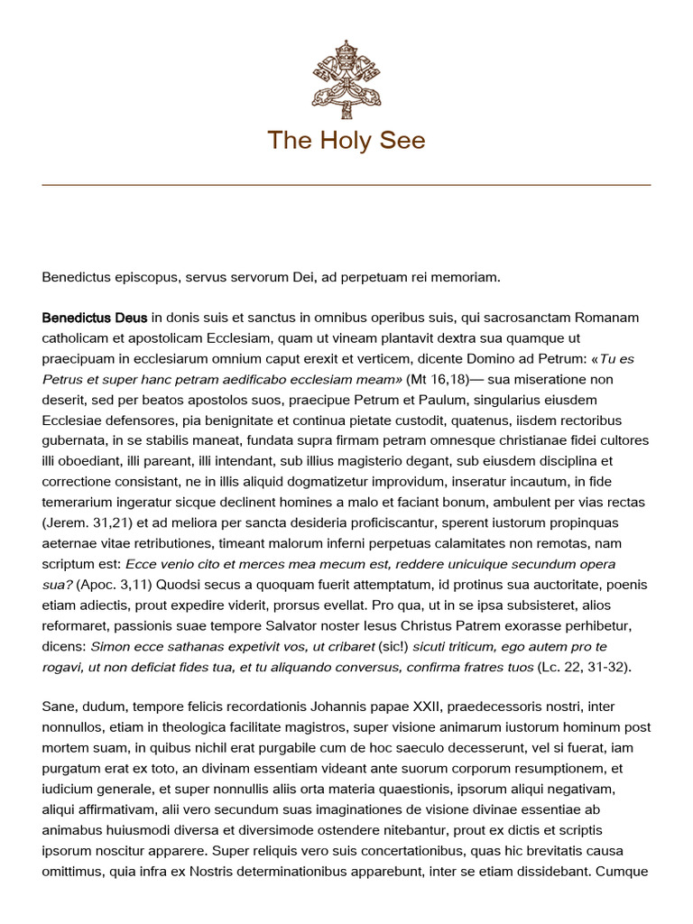 Constitutio Benedictus Deus 29 Ian 1336 | PDF