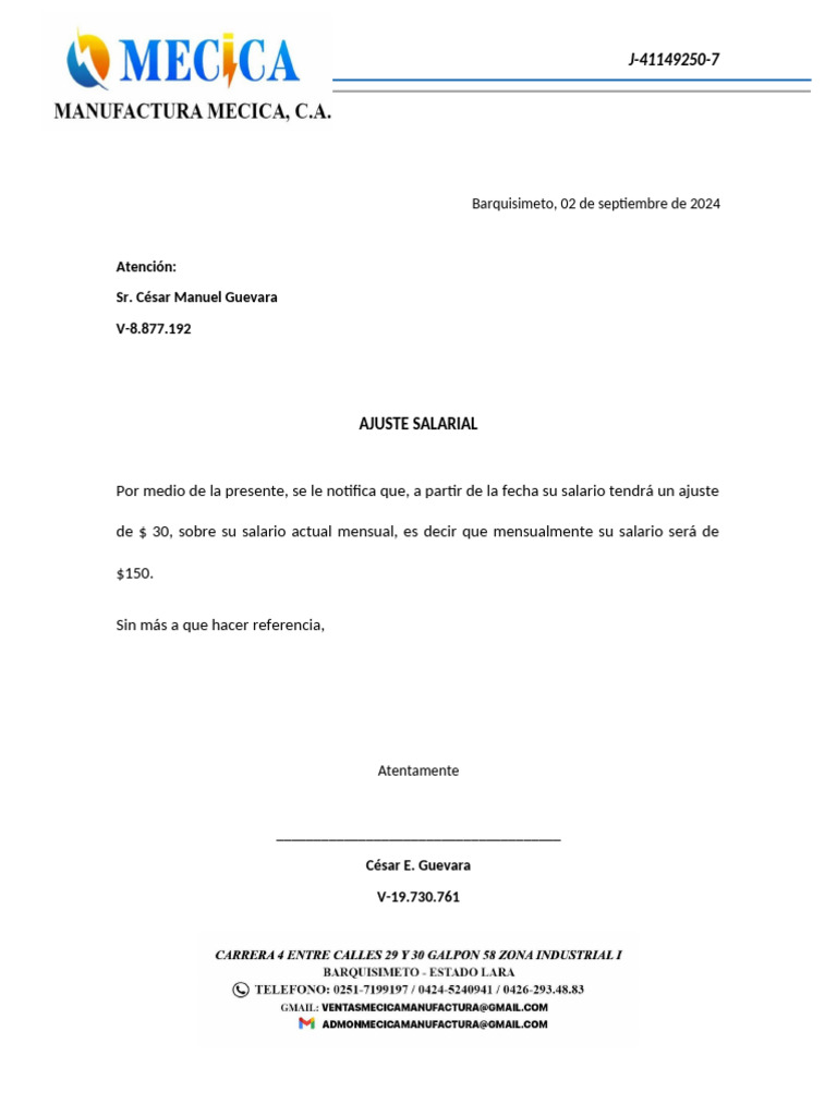 Carta Ajuste Salarial | PDF