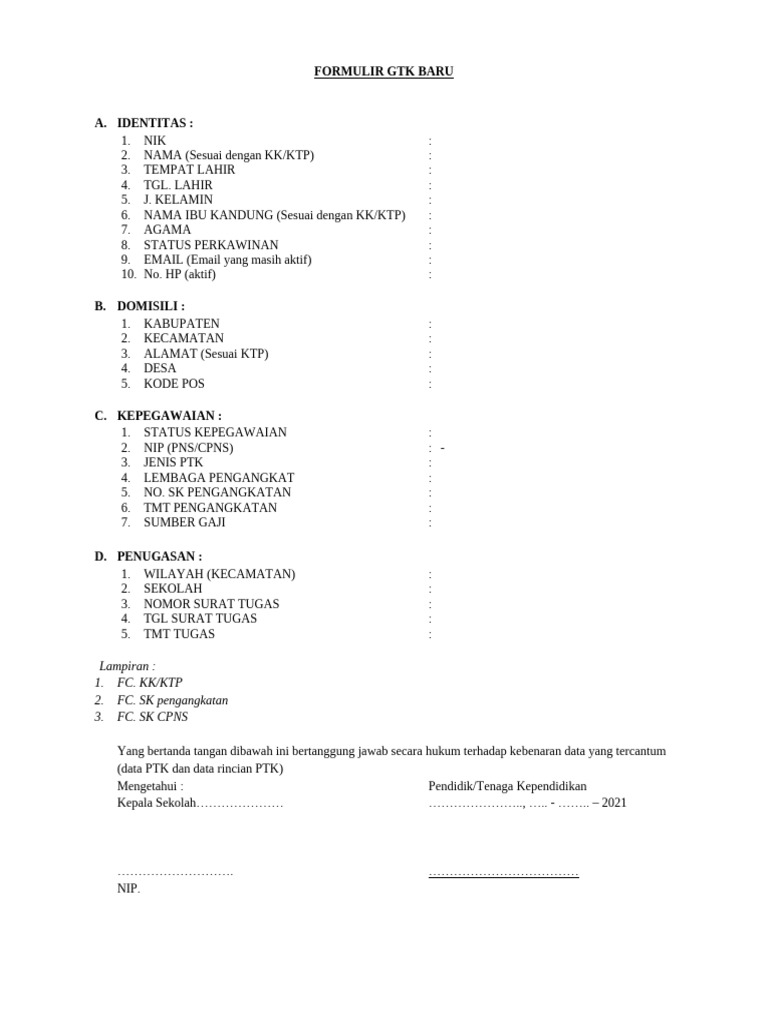 Formulir GTK Baru | PDF | Hukum