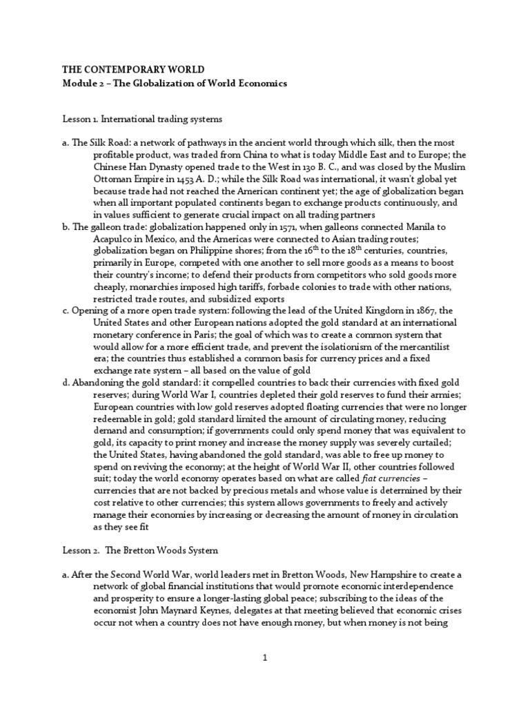 CONT WLD MOD 2-2 2024 | PDF | Money | Bretton Woods System