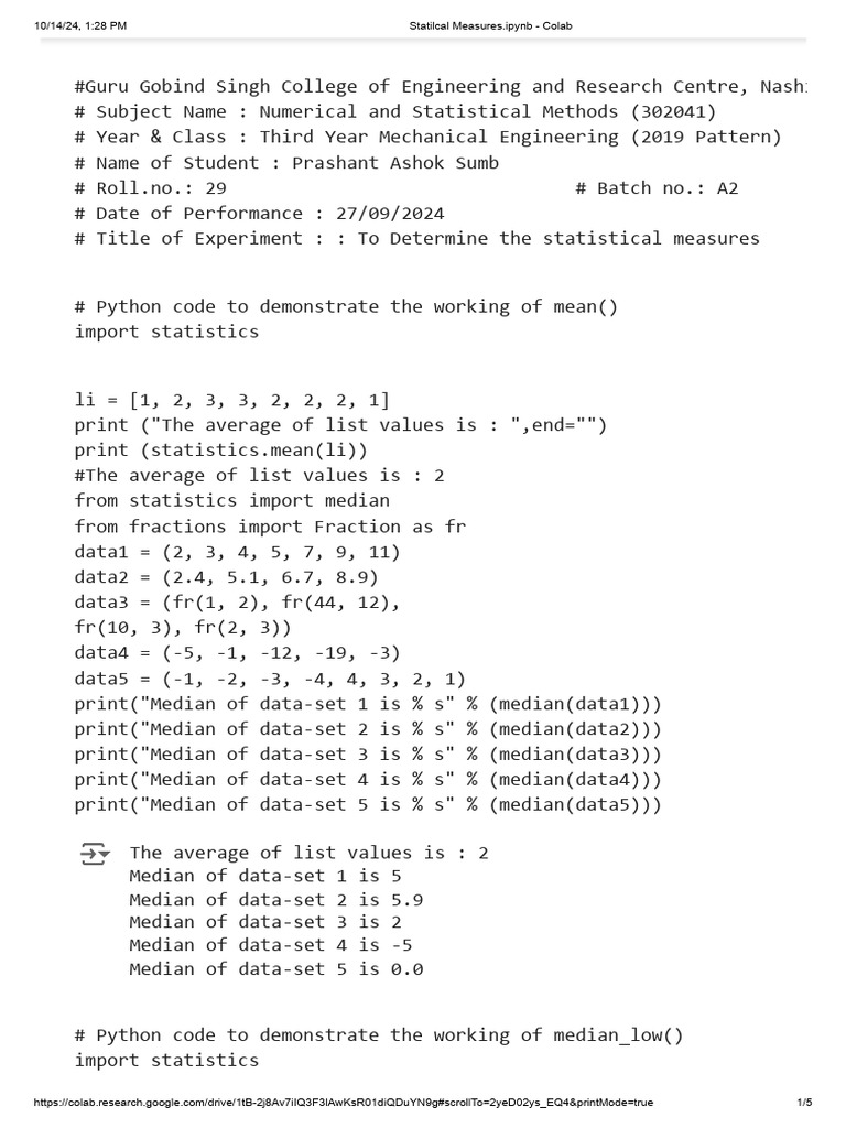 Statilcal Measures - Ipynb - Colab | PDF | Standard Deviation | Statistical Theory