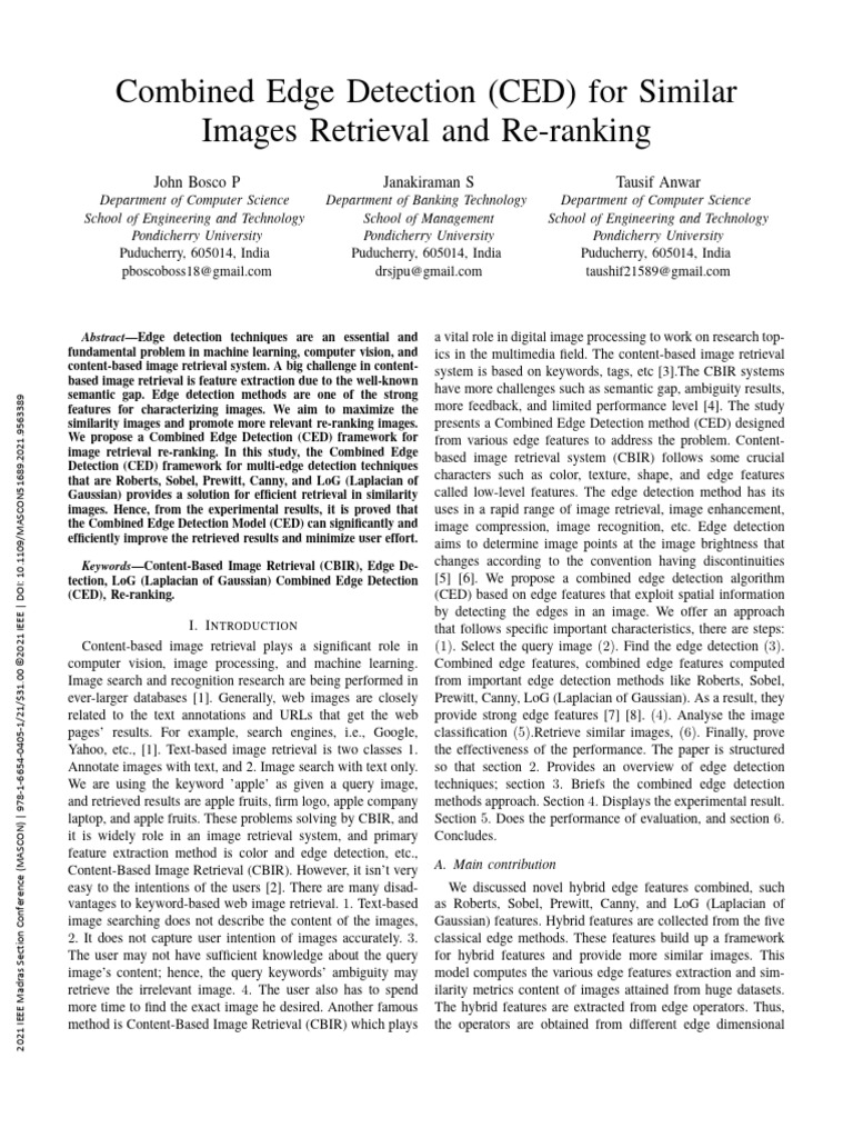 Combined Edge Detection CED For Similar Images Retrieval and Re-Ranking | PDF | Multidimensional ...