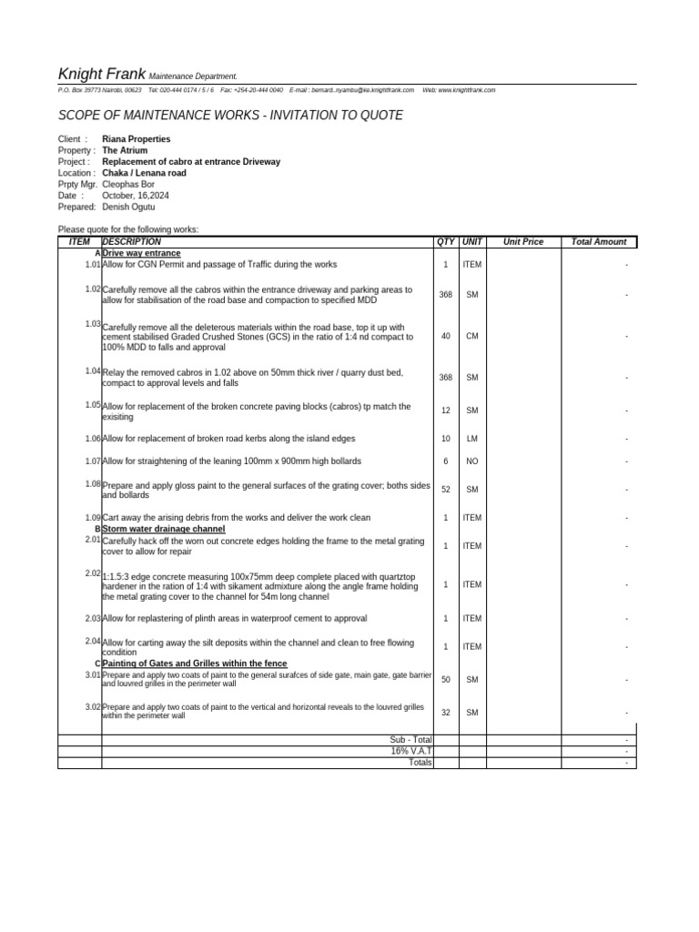 The ATRIUM Replacement of Cabro at Driveway Entrance, Gates and Grills ...