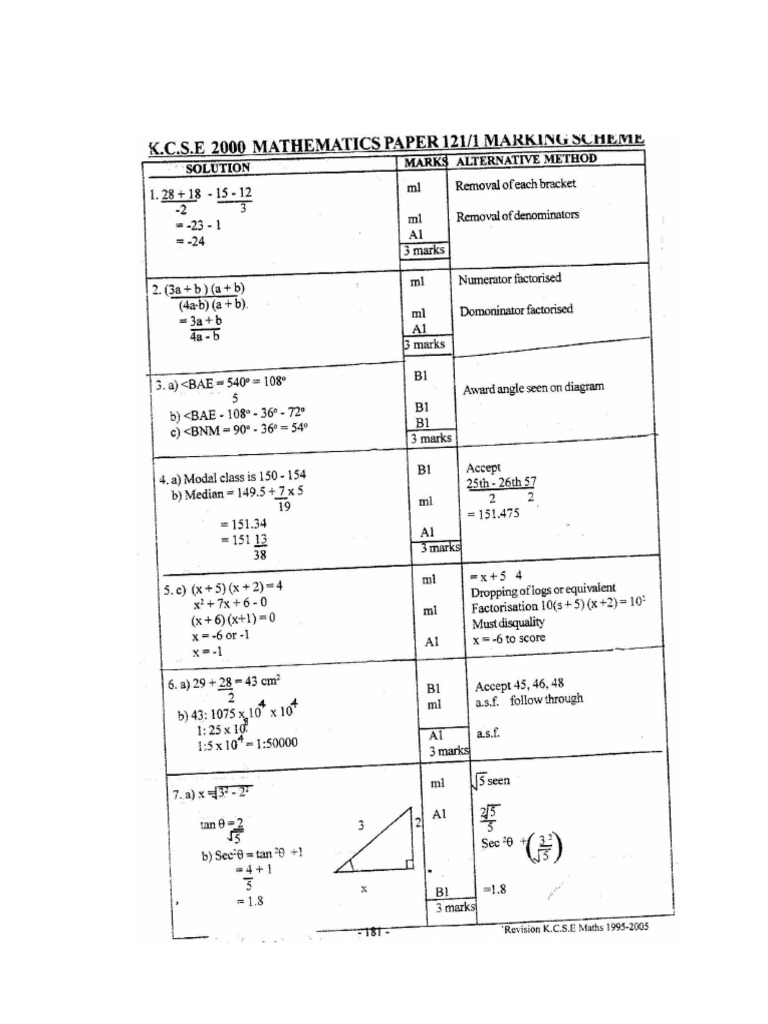 2000 Kcse Mathematics Paper 1 Answers 1 | PDF