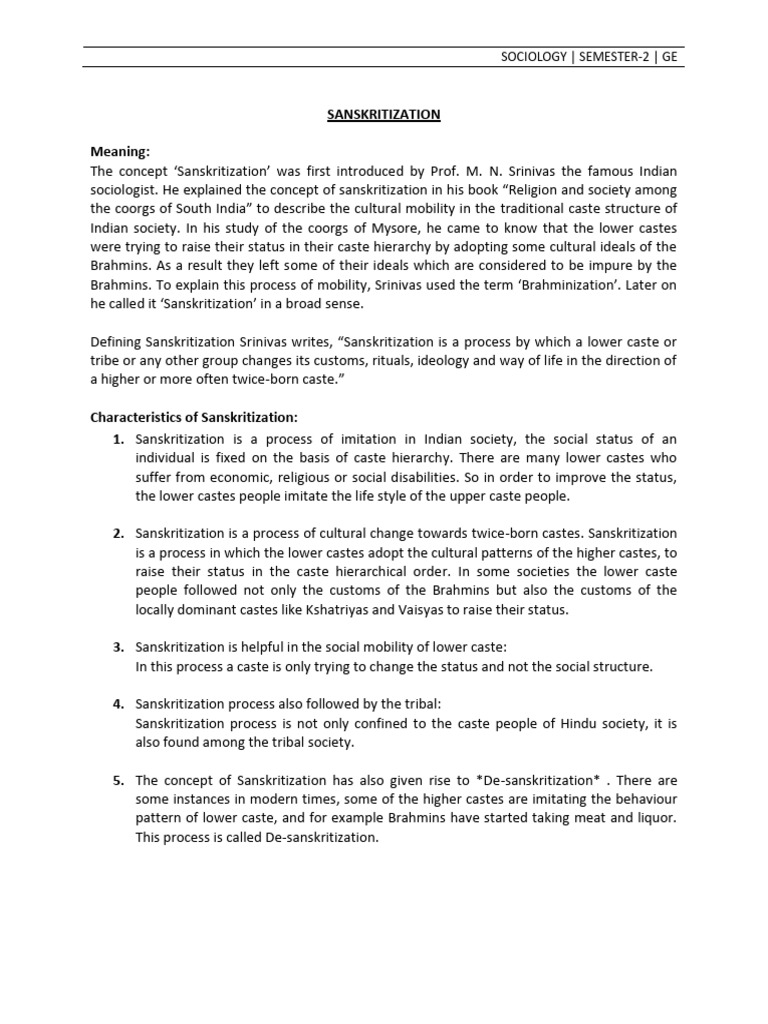 Sociology_GE_Sem-II_Sanskritization | PDF | Caste