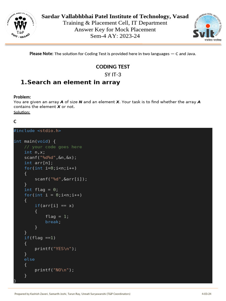 Coding Solutions (TY-IT-3) SVIT | PDF | Computer Programming | Software ...
