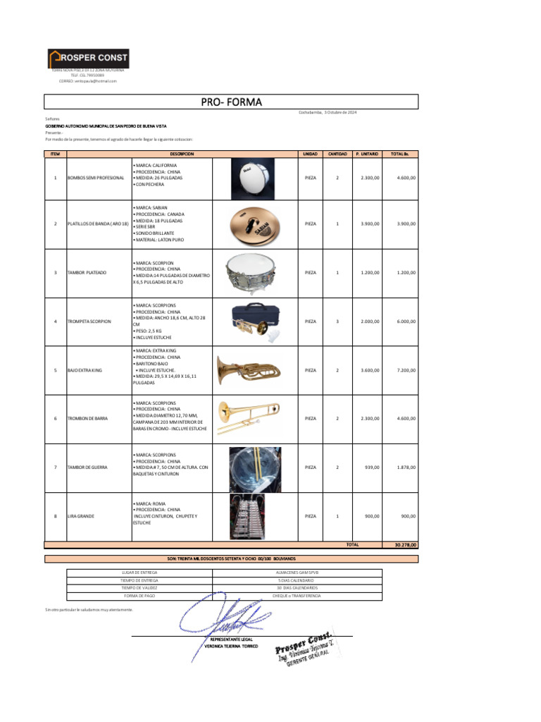 proforma instrumentos | PDF | Instrumentos de percusión