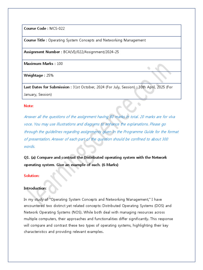 MCS-022 Solved Assignment 2024-25 | PDF | Computer Network | Computer Data Storage