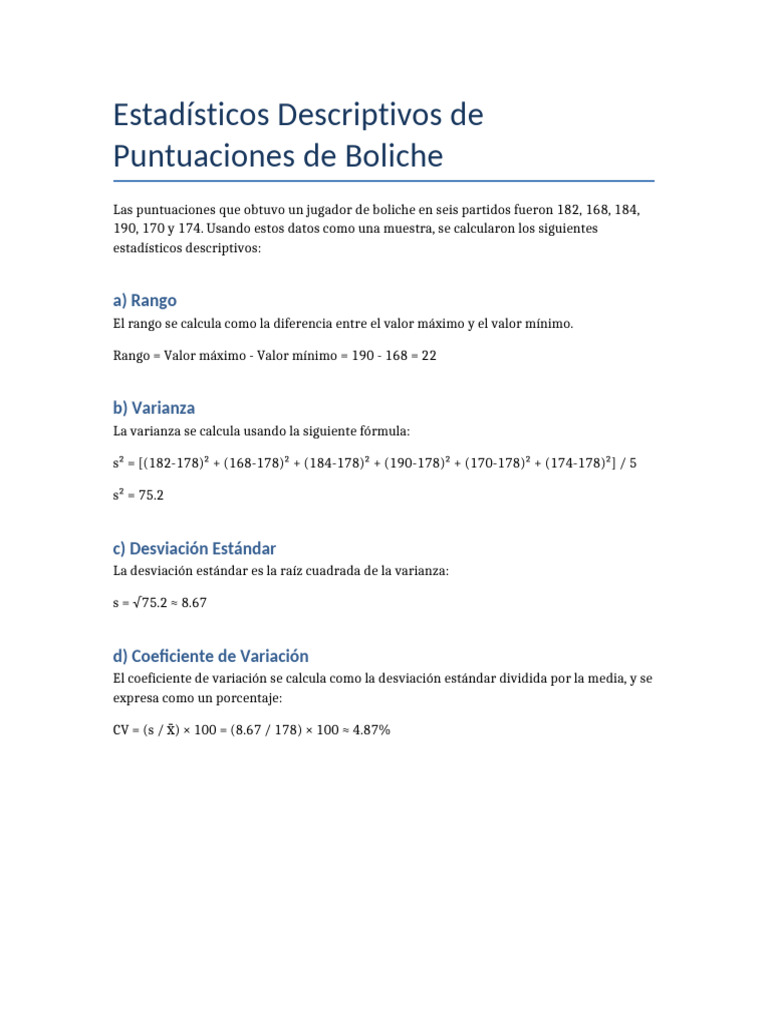Estadisticos Descriptivos Boliche | PDF | Métodos y materiales de enseñanza
