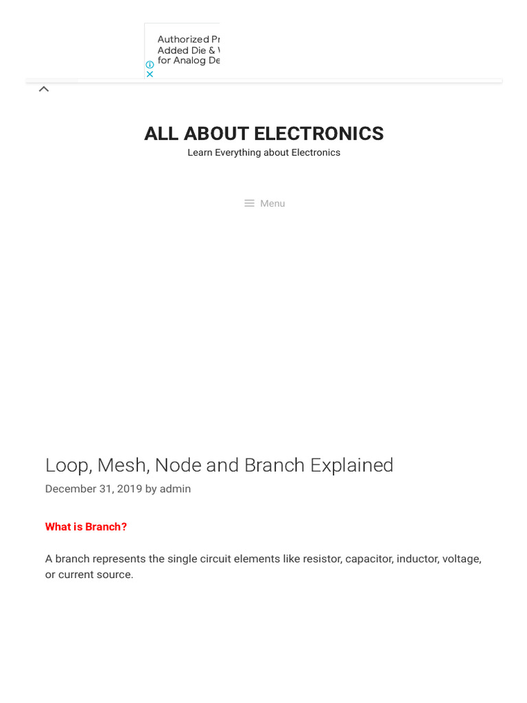 Loop, Mesh, Node and Branch Explained - ALL ABOUT ELECTRONICS | PDF