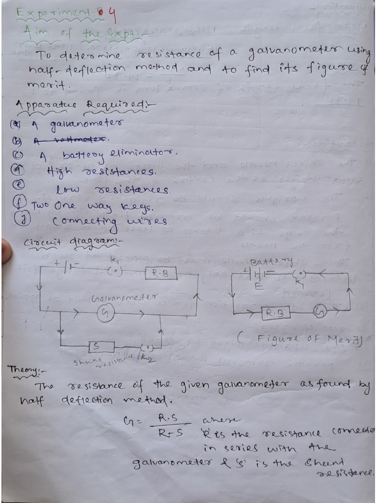 Expt-8. [to Determine Resistance of Galvanometer Using Half Deflection ...