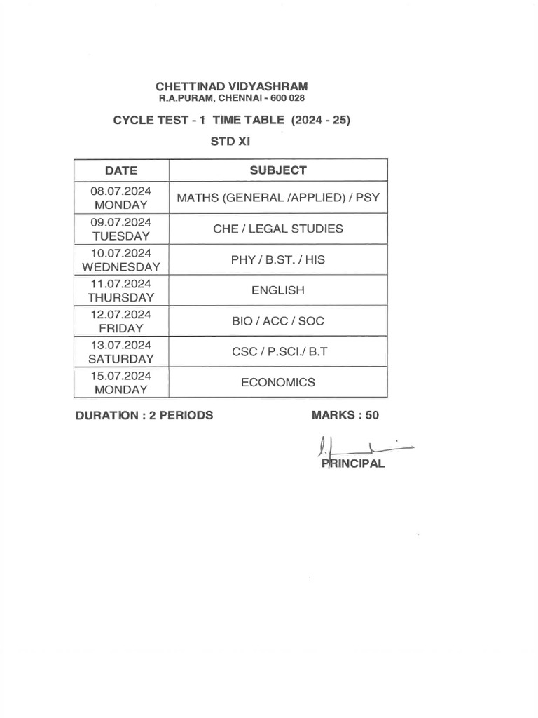 STD Xi CT-1 TT-2024-25 | PDF