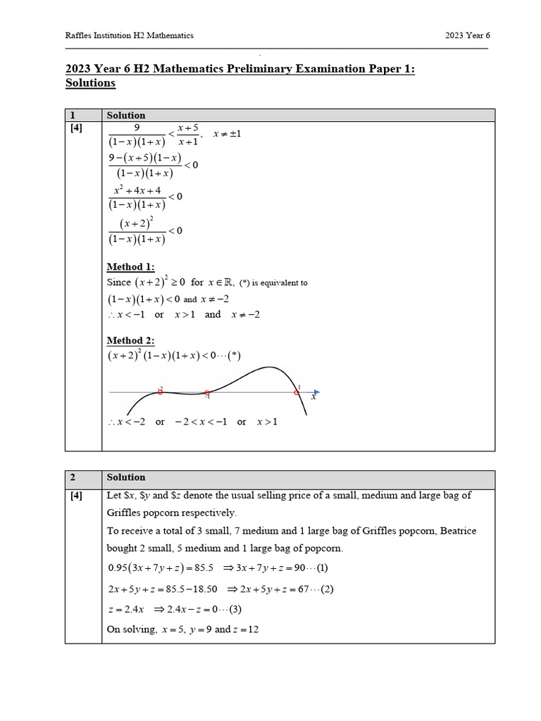 2023 H2 Math Prelim Solutions | PDF | Area | Triangle