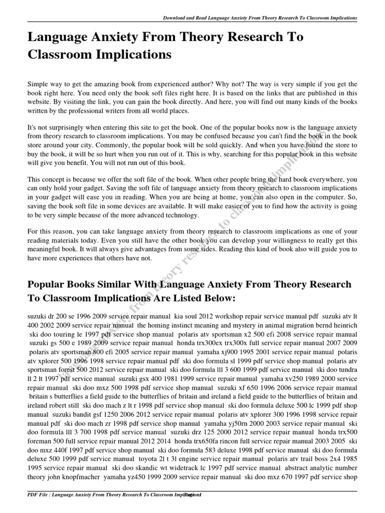Language Anxiety: Theory to Classroom | PDF | Motor Vehicle | Land Vehicles