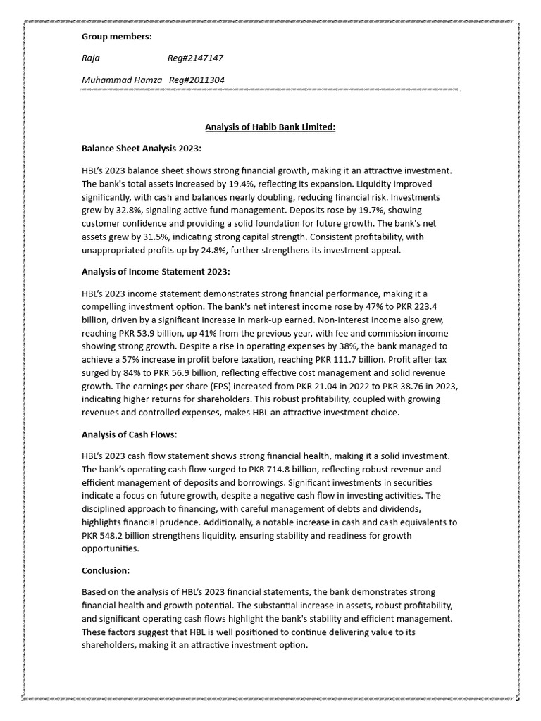 Hbl 2023 Financial Performance Analysis Pdf Investing Banks